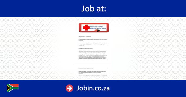 Sebokeng regional hospital opened New vacancies