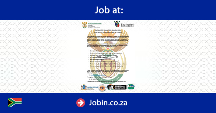 Ekurhuleni RDP Flats and Houses Allocation